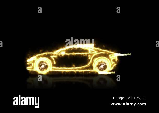 Abstract animation of golden futuristic super car made with light beam ...