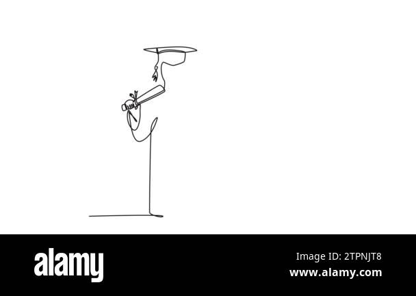 Animated self drawing of continuous line draw young happy couple ...