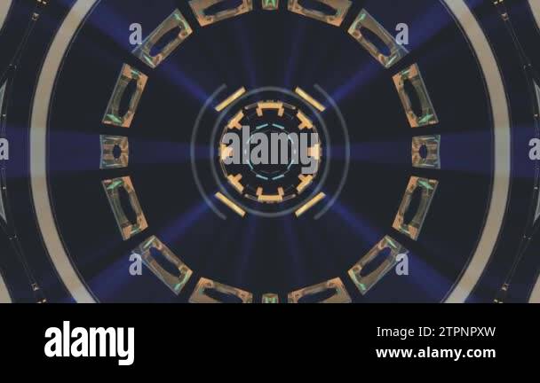 Flight in out through block neon lights kaleidoscopic abstract cyber ...