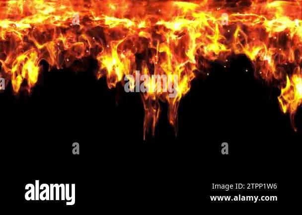 Abstract fire curtain wall burning from the sky with flame spark and ...