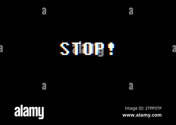retro videogame STOP text computer old tv glitch interference noise screen animation seamless ...