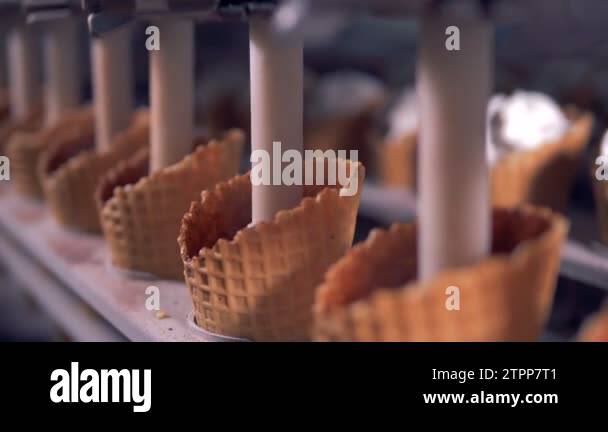 Production of ice-cream. Ice cream automatic production line in a ...