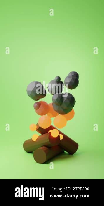 Low poly campfire 3D animation. in portrait format for smartphone ...