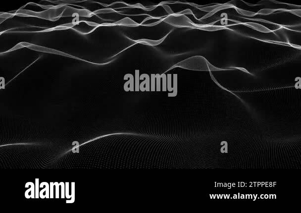 Abstract Background With Wavy Lines From Points Animation Ripples On Surface From Neon Lines On