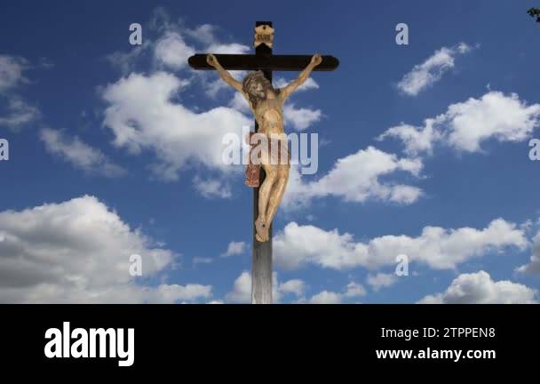 Crucifixion jesus christ statue on the sky background Stock Video Footage - Alamy