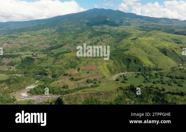 Tropical mountain range with canyon and mountain slopes with rainforest ...