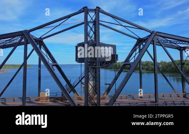 Very old swing bridge located at Little Current town in Ontario Canada ...
