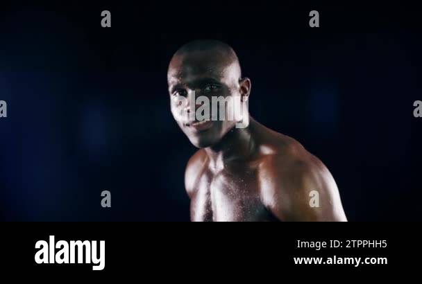 Bodybuilder, happy man and fitness, workout or exercise in studio lens ...