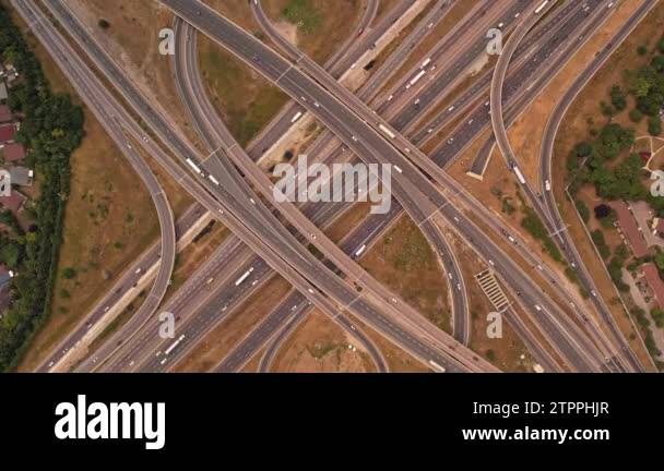 Highway aerial view. Speed ramps, expressway lanes roads and bridges. Aerial view of multilevel ...
