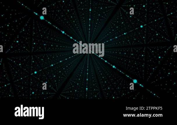 Abstract Background With Wavy Lines From Points Animation Ripples On Surface From Neon Points