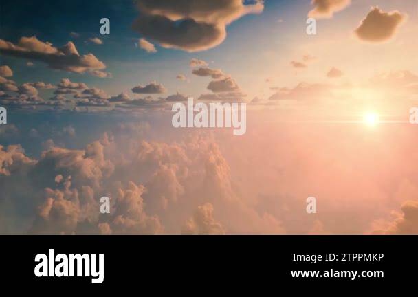 Camera is raising above from the thick fog above the beautiful ocean of ...