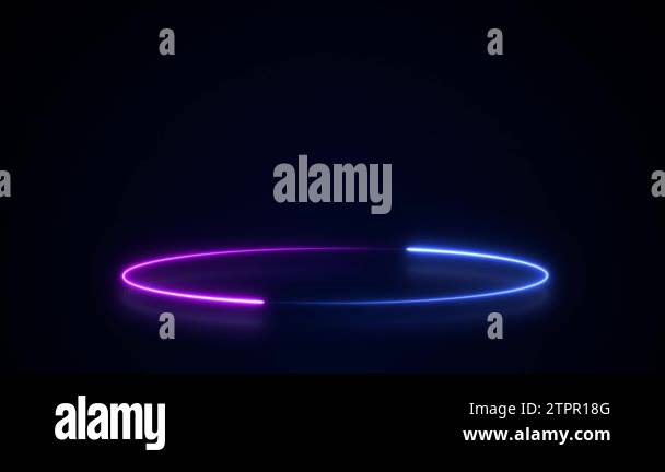 Animation of blue neon led lamp frame, empty space, ultraviolet light ...