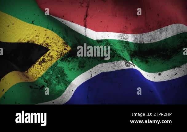 South Africa grunge flag waving loop. South African dirty flag blowing ...
