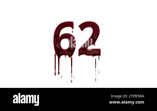 Bloody number 62 with alpha channel, number 62 in blood Stock Video ...