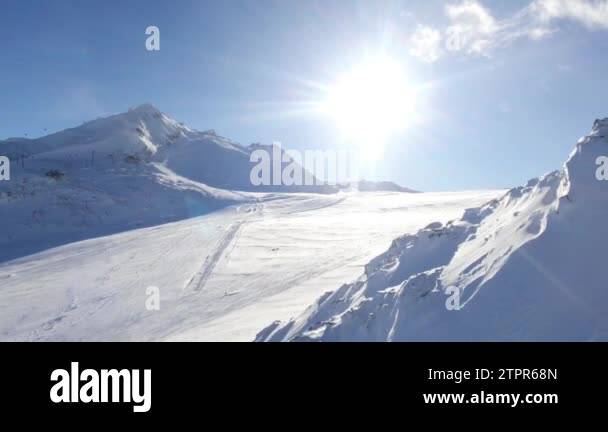 Skiing on Winter ski resort in the Austrian Alps. Hintertuxer glacier ...