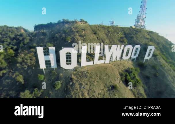 Top of Mount Lee with Hollywood sign and radio tower Stock Video ...