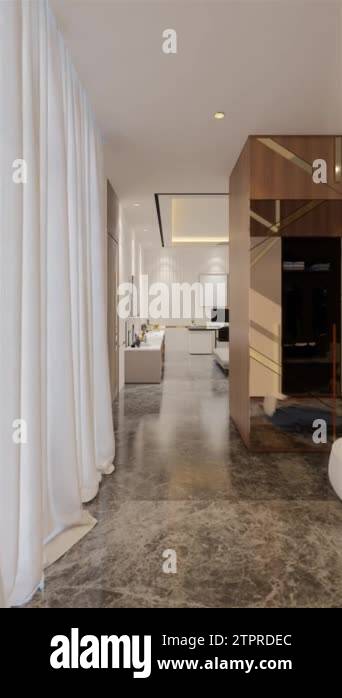 Modern Luxury Compact walk-in closet design Animation. 3D Illustration ...