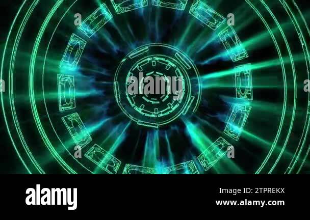 Flight in out through block grid neon hyperspace lights digital cyber ...