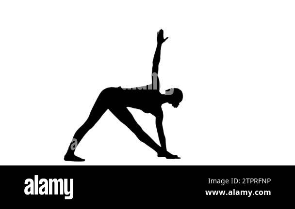 Women in yoga poses and sport exercise. White background. Silhouette ...