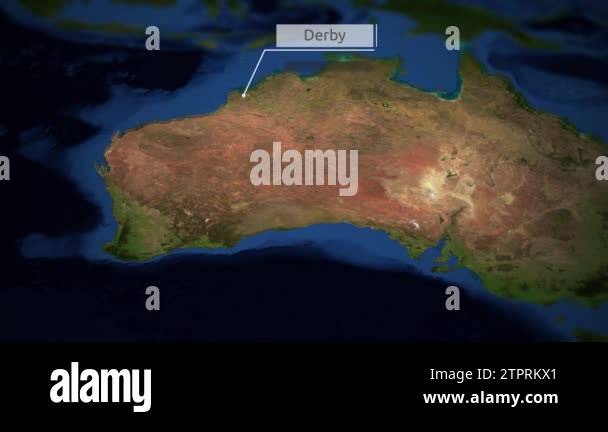 Camera pans over map of Australia with indicator - Derby - image ...