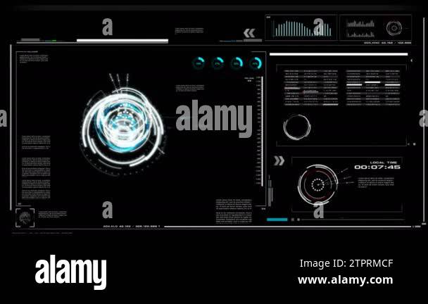 4K UI User Interface with HUD pi bar text box table black background ...