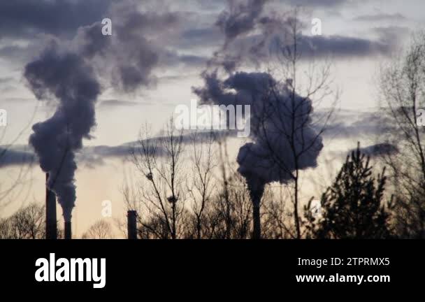 Factory for processing of hot metal and steel, smoke chimneys black ...