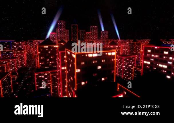 Neon city fly over urban skyscraper glow computer tron matrix 4k Stock Video Footage - Alamy