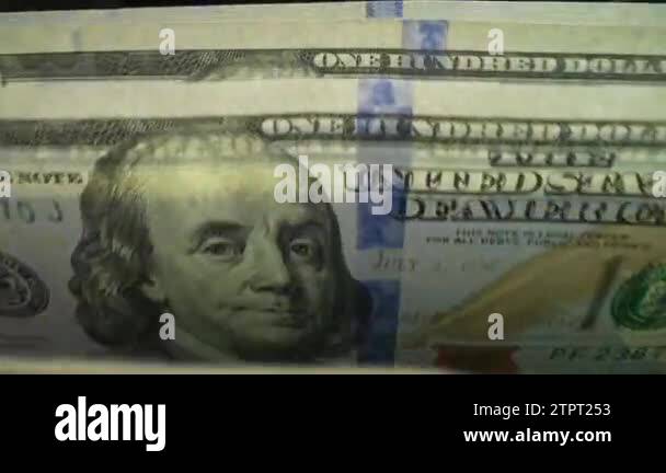 Close up of currency counting machine counting dollar bills. Banknote ...
