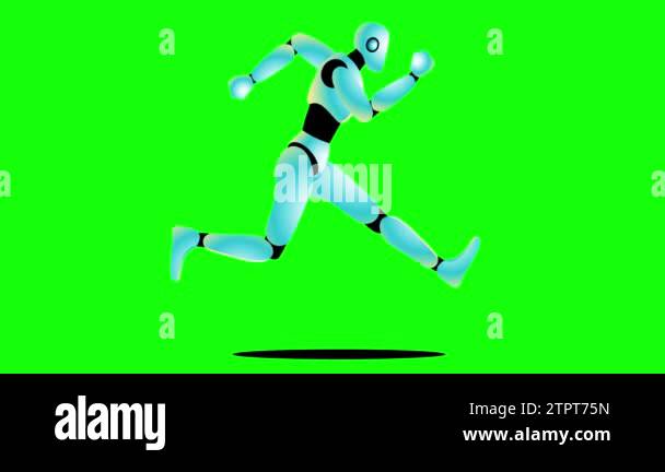Motion graphics sequence of a running robot on a green screen ...
