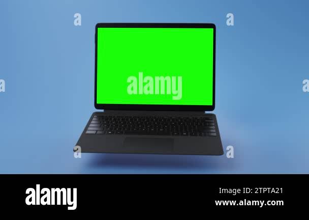 Small modern Laptop with blank green screen on display for chroma ...