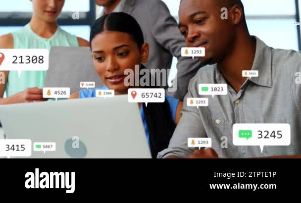 Composite of notification icons with changing numbers over diverse ...