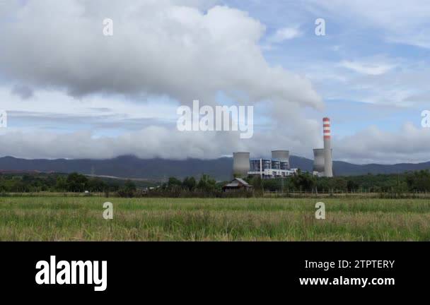 Time-lapse of Steam comes out of the chimney of HongSa Thermal Power ...