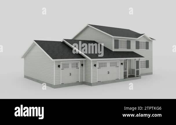 Isolated house in traditional American style with two garages on a ...