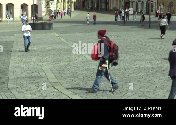 OLOMOUC, CZECH REPUBLIC, APRIL 12, 2018: Handicapped man with a ...