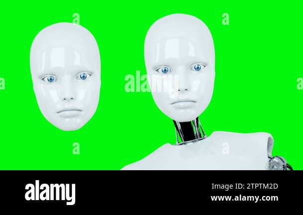 Futuristic humanoid female robot talking . Realistic motion and ...