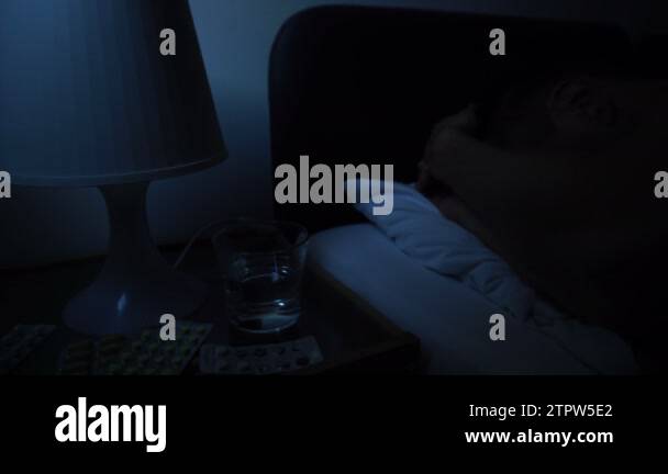 Man Sleeping Bad In Bed At Night, Suffering From Insomnia Sickness ...