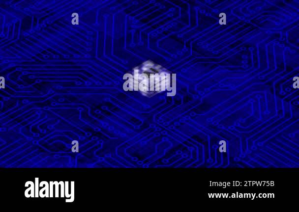 Animated Blue 3d Computer chip with connections and signals. AI Computer processor background ...