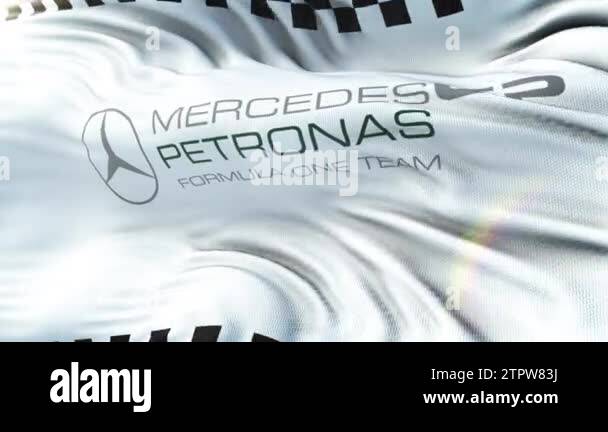 Mercedes Petronas F1 flag waving on sun. Seamless loop with detailed ...