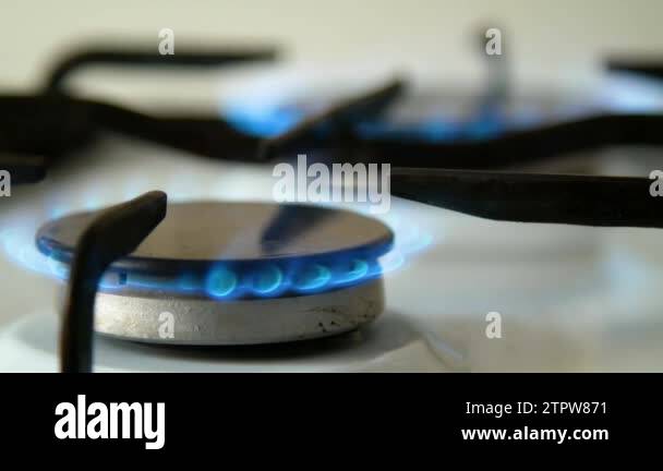 Gas burner. Combustion of domestic gas with impurities. Bad, dirty ...