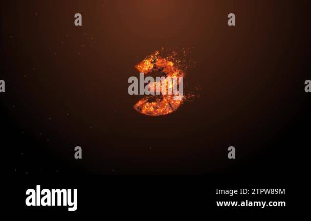 Countdown animation from 3 to 0 with cracking stone number and fire burning eruption effect ...