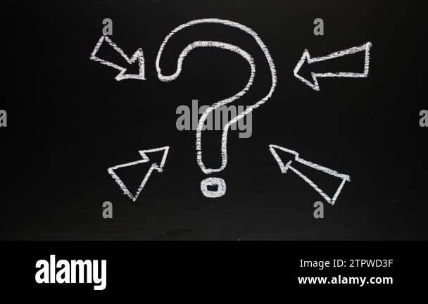 Question mark. Black board, arrows pointing to a question mark ...