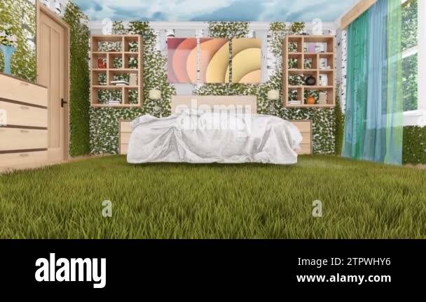 Cozy modern bright bedroom interior with double bed designed in ...