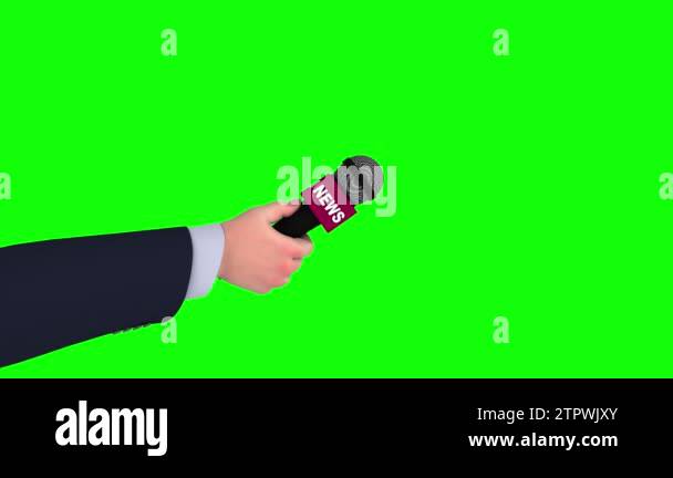 Reporter holding a microphone on green screen, 3D animation Stock Video ...