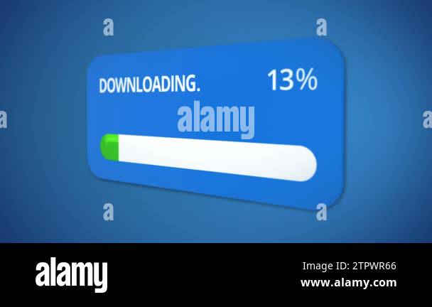 Downloading dialog box with green progress bar, rising percentage ...