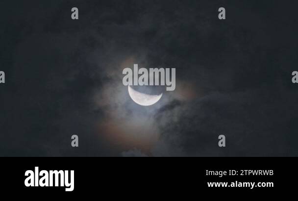 Full moon twilight with craters on the surface and dark sky with fog ...