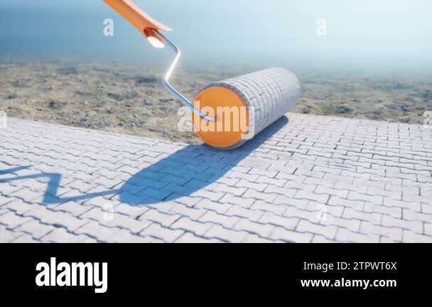 A roll of paving slab. Brush of paving slab. Building concept ...