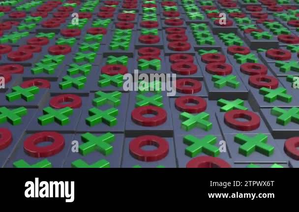 Abstract animation of moving 3D blocks with green cross marks and red ...