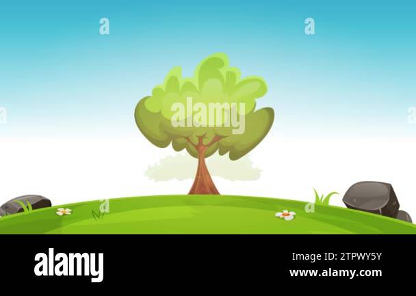 Spring City Landscape Background Loop/ Loopable animation of a cartoon ...