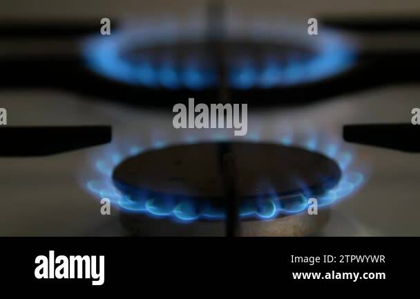 Gas burner. Combustion of domestic gas with impurities. Bad, dirty ...
