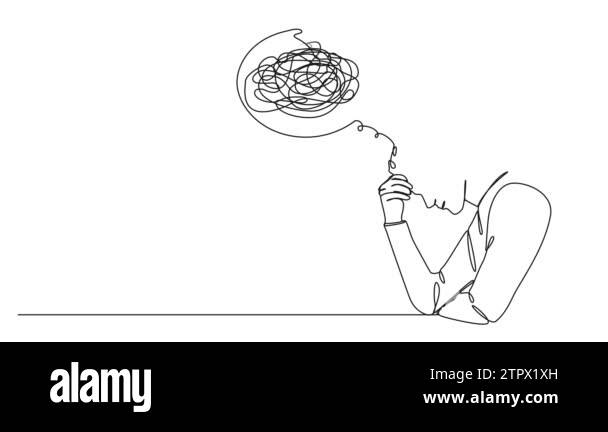 animated continuous single line drawing of worried or confused man with ...